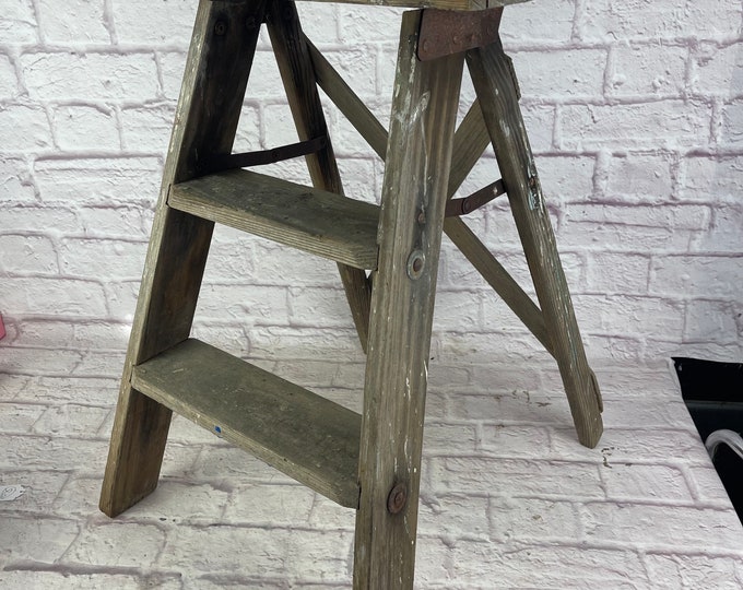 Vintage Small Wood Folding Small Step Ladder Plant Stand Shelf Paint ...