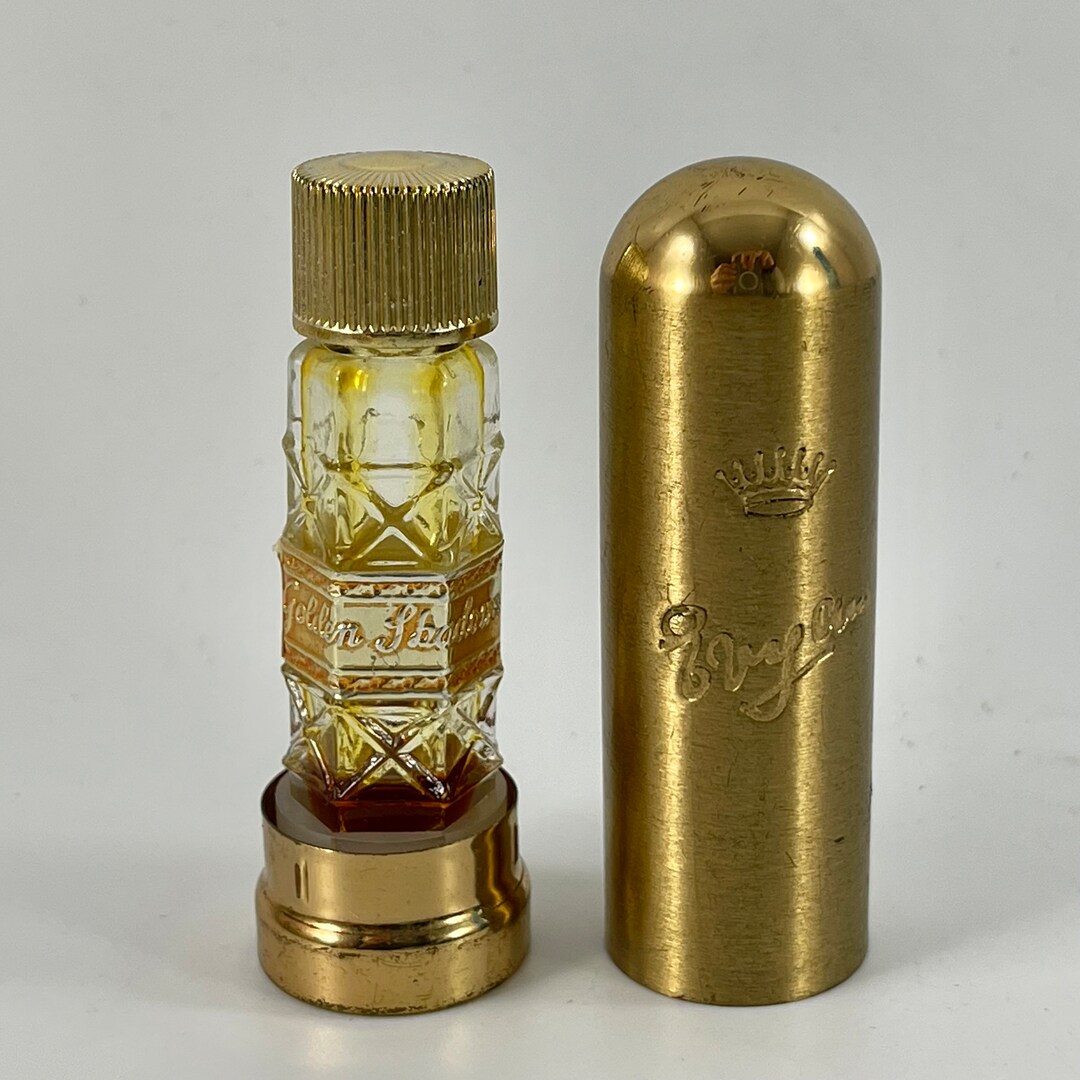 Vintage GOLDEN SHADOWS by Evyan Perfume Metal Holder and Glass Bottle ...