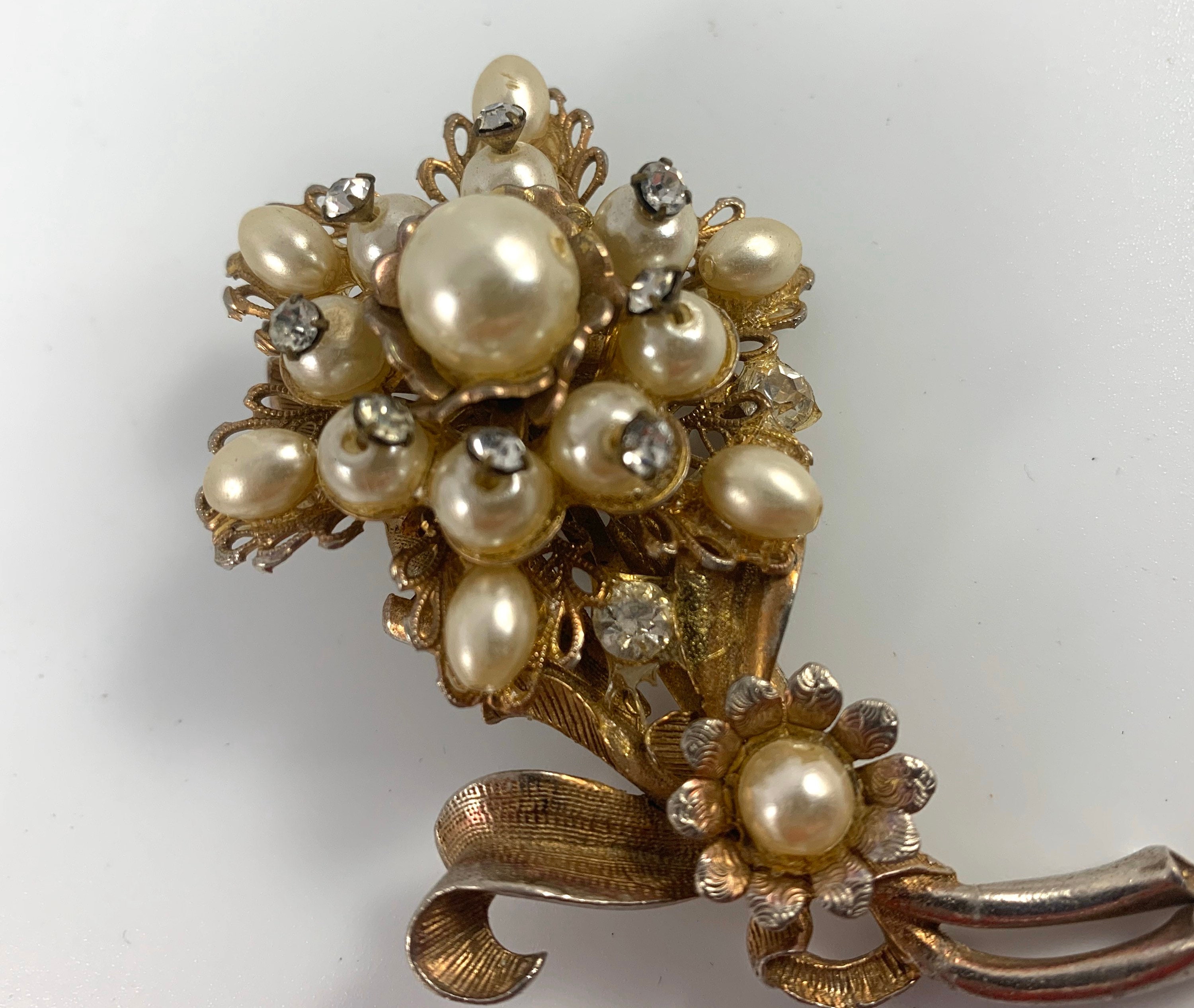 Vintage 1960's Era Flower Pin Faux Pearls Rhinestones - Etsy