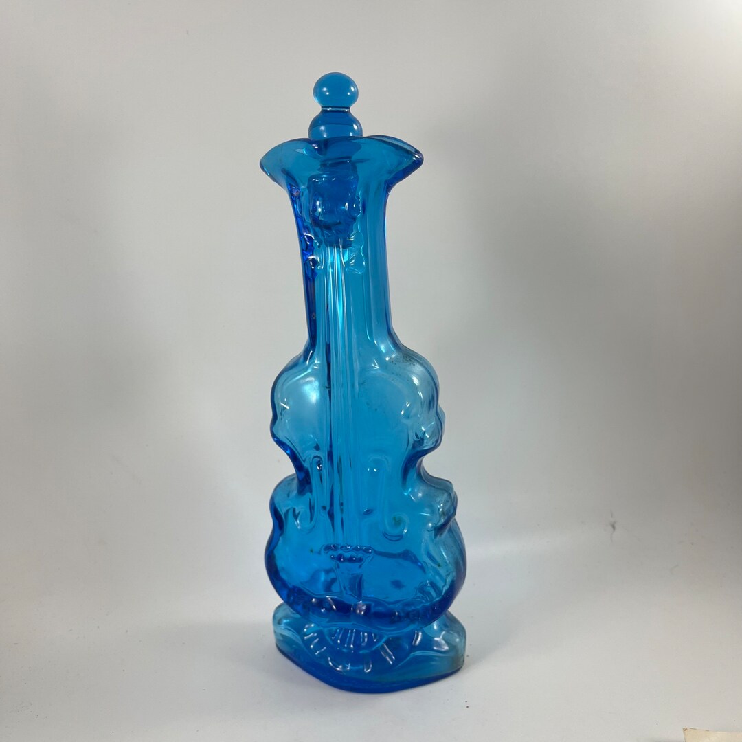 Vintage Imperial Light Blue Glass Cello or Violin Bottle With Stopper ...