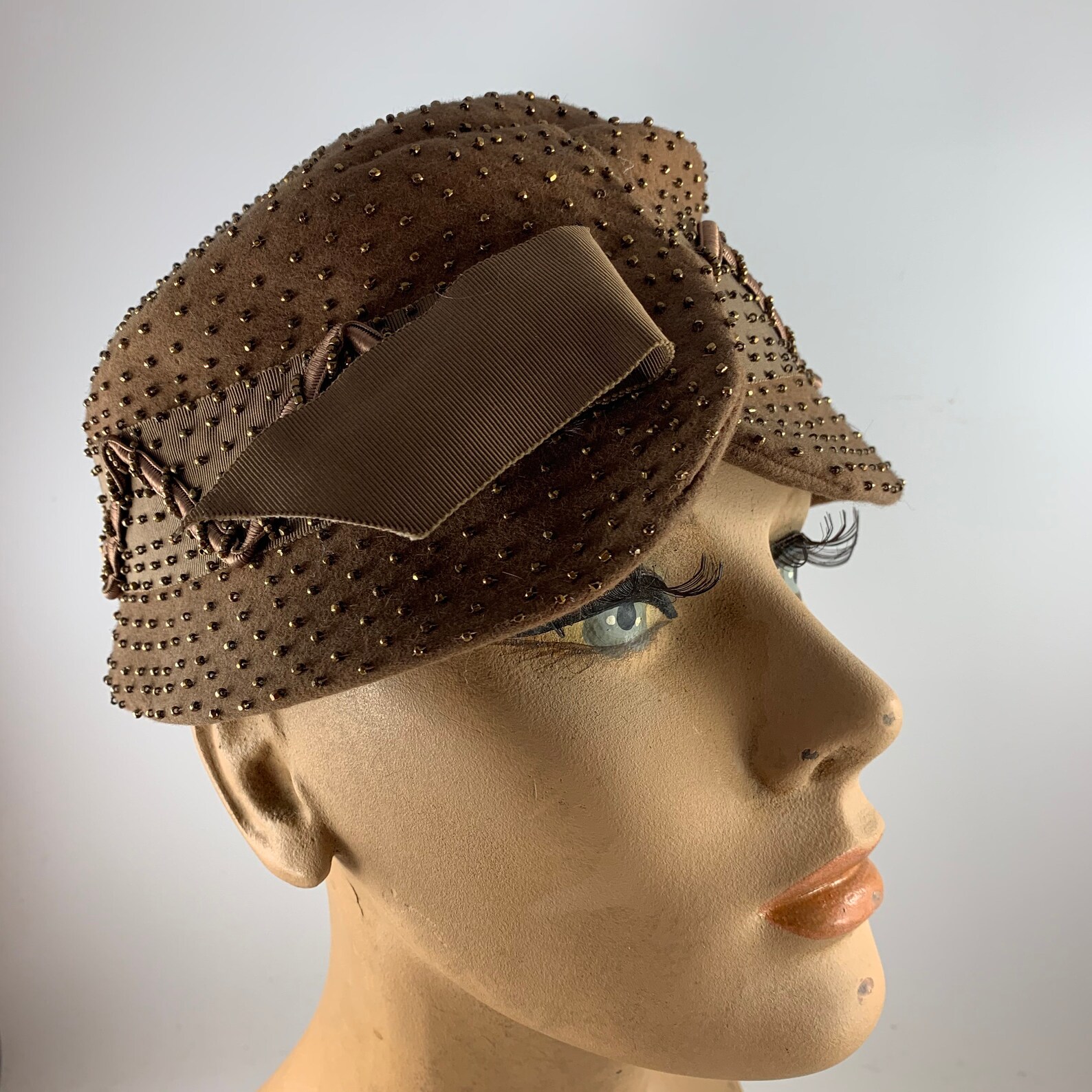 Vintage Ladies' Very Unique Brown Hat With Beadwork and - Etsy
