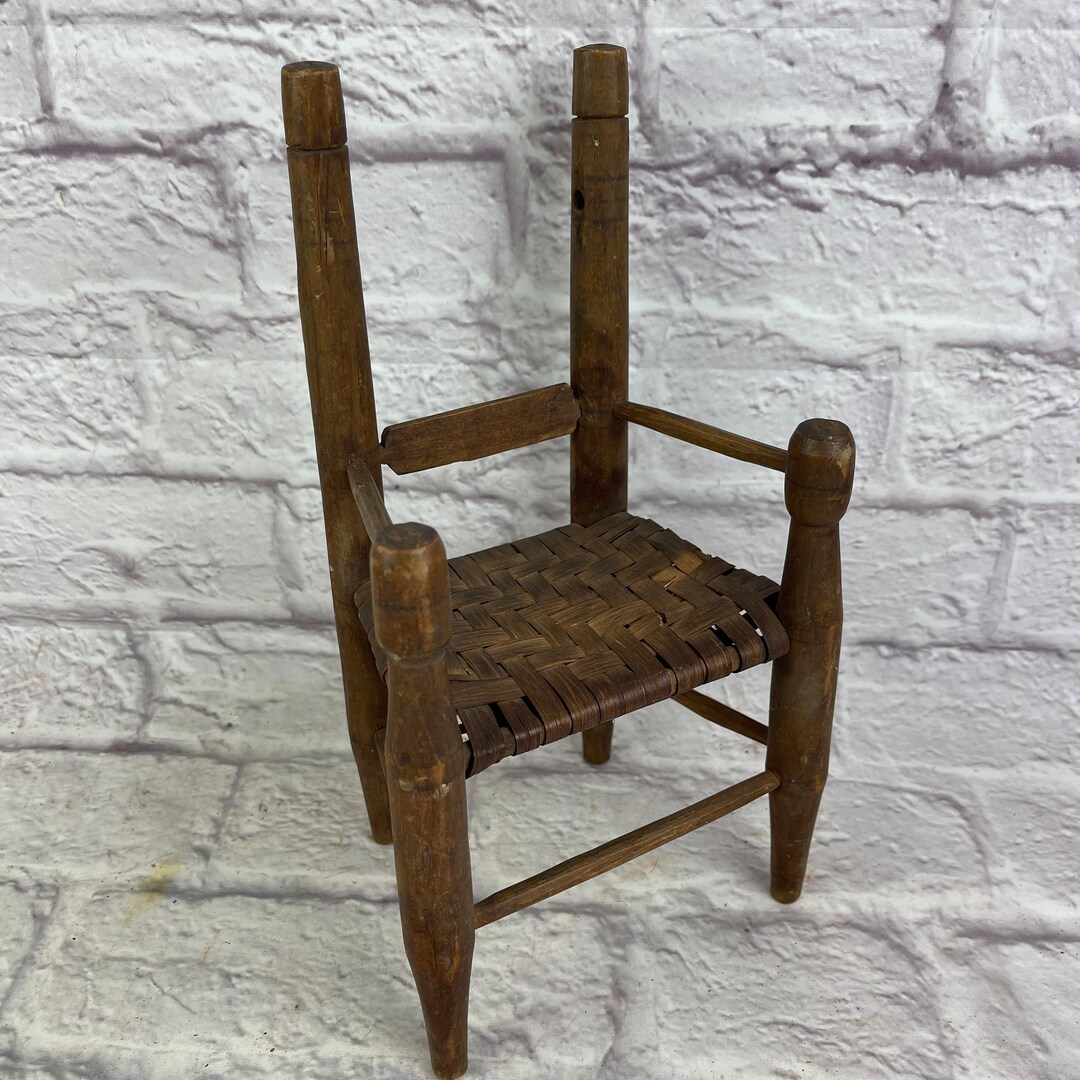 Antique Vintage 1930’s Era Wood and Wide Cane Ladder Back Doll Chair ...