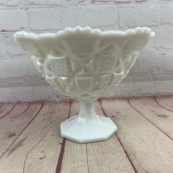 Vintage White Milk Glass Quilted Design Pattern Fluted Compote | Etsy