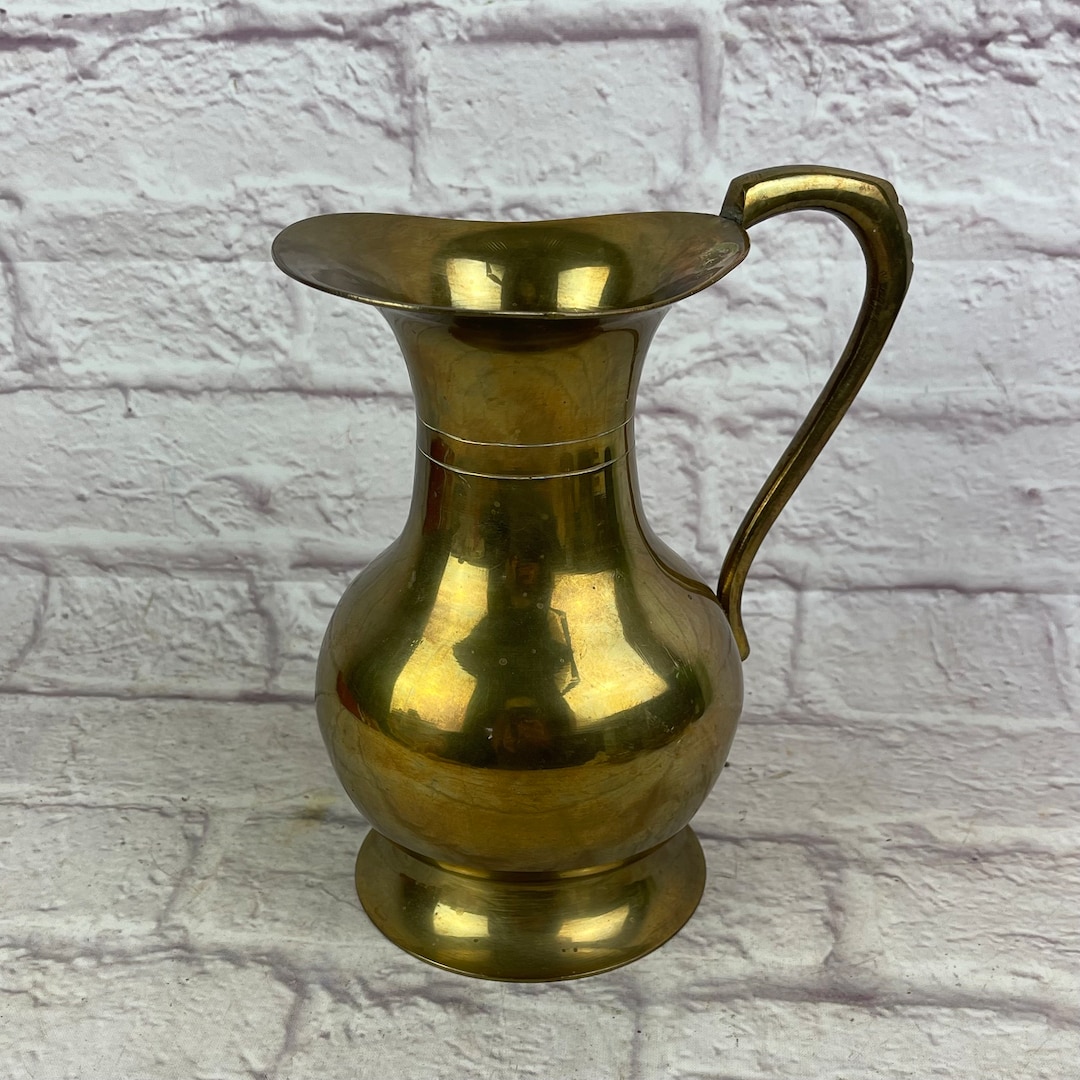 Vintage Solid Brass Pitcher - Etsy