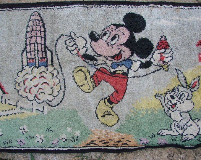 Vintage Mickey Mouse and Thumper Rug Rocket Ship - Etsy