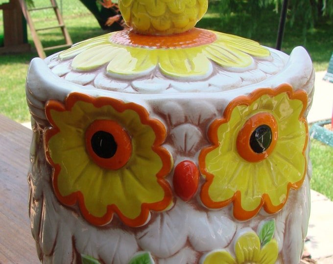 VINTAGE 1970s ERA LEFTON HOOT OWL and FLOWER POWER COOKIE JAR - Etsy