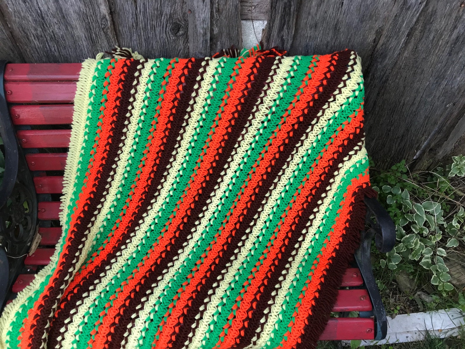 Vintage Hand Crochet Orange Green Yellow and Brown Stripes - Etsy