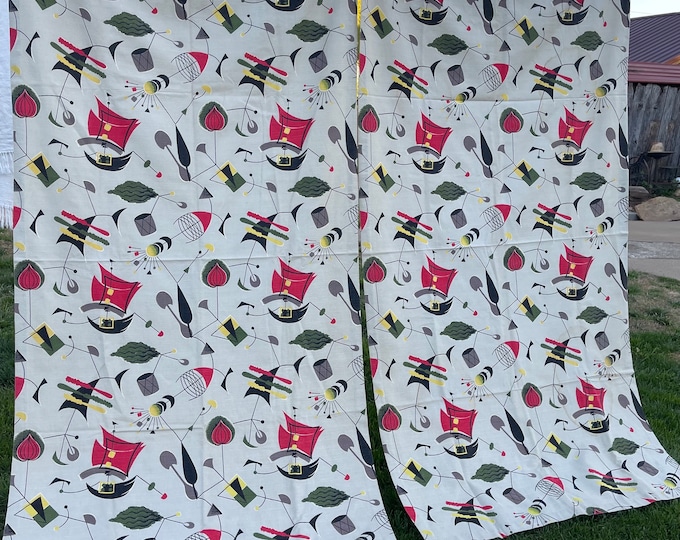 Pair of Retro MCM Mod Atomic Barkcloth Nubby Texture Curtain Panels - Etsy
