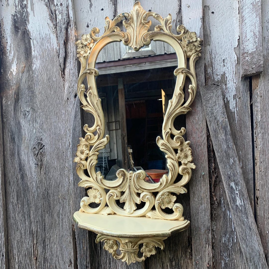 Vintage Ornate Homco Home Interiors Cream and Gold Mirror and Shelf ...
