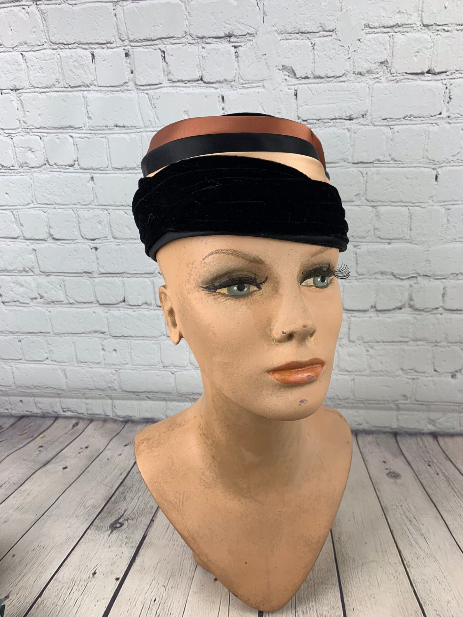 Vintage Ladies Black Velvet Toque Style Hat With Copper | Etsy