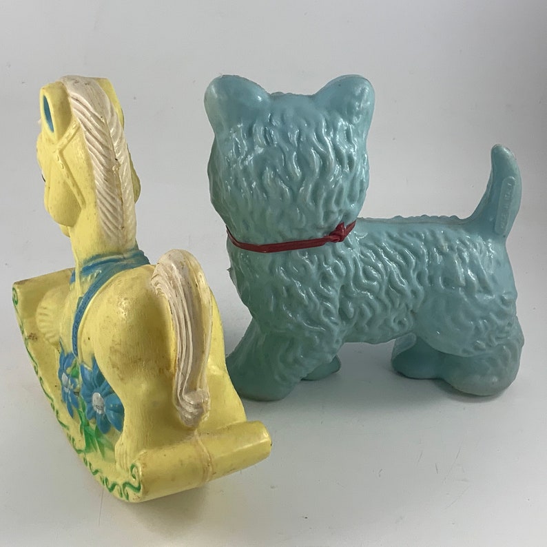 Pair of Vintage Blue and Yellow Nursery Toys Blue Cat and Yellow ...