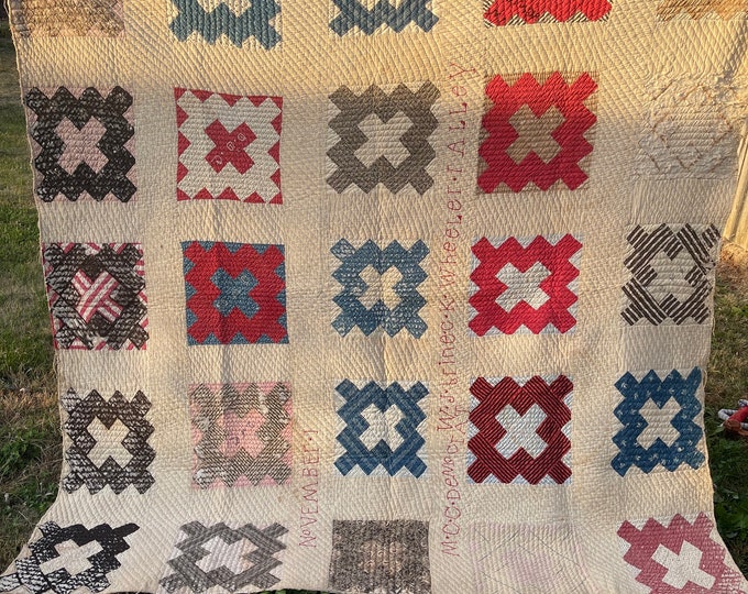 Vintage Early Friendship Quilt Chimney Sweep Pattern Old Calicos ...