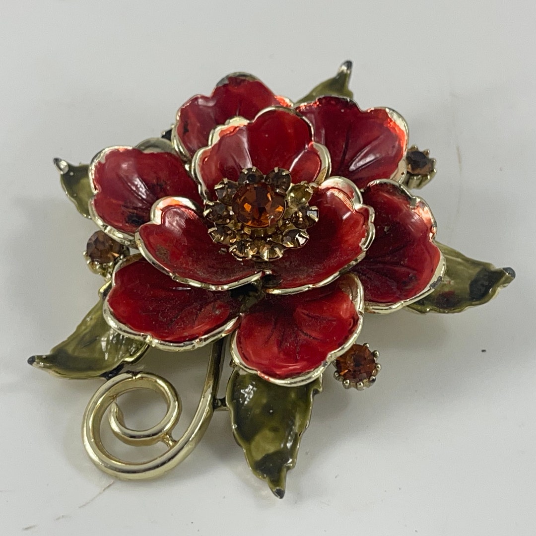 Vintage CORO Enameled Flower Brooch or Pin - Etsy