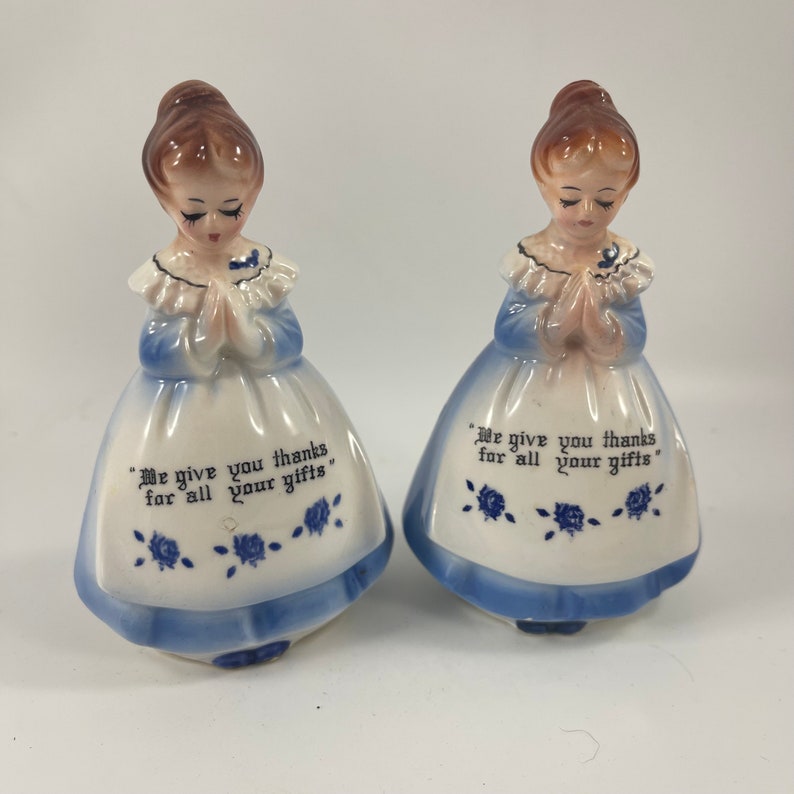 Vintage Enesco Blue and White Ceramic Prayer Ladies Salt & - Etsy