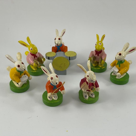 Set of 7 Vintage Wooden Band of Rabbit Musicians Made in - Etsy