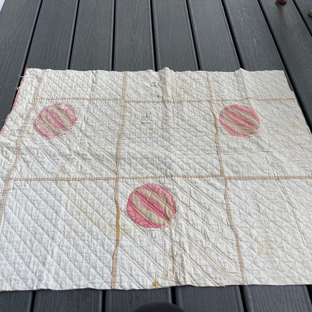 Vintage Antique Floral Appliqué Cutter Quilt Piece Fine Hand Quilting ...