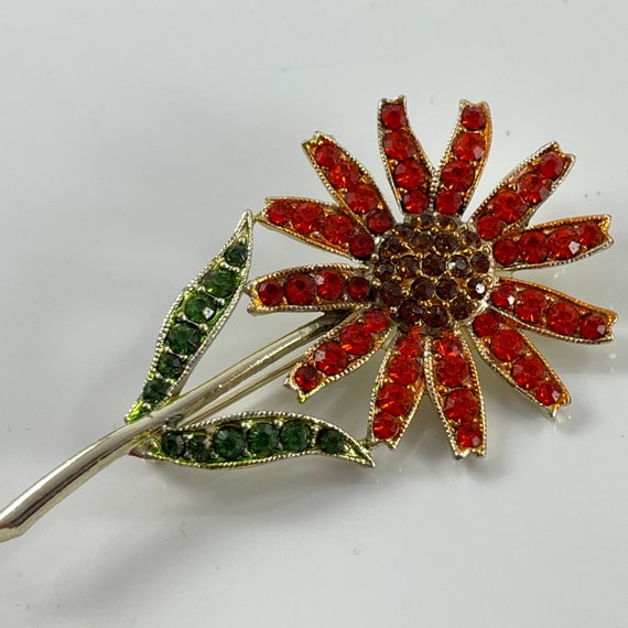 Vintage Orange Rhinestone Daisy Flower Pin - Etsy