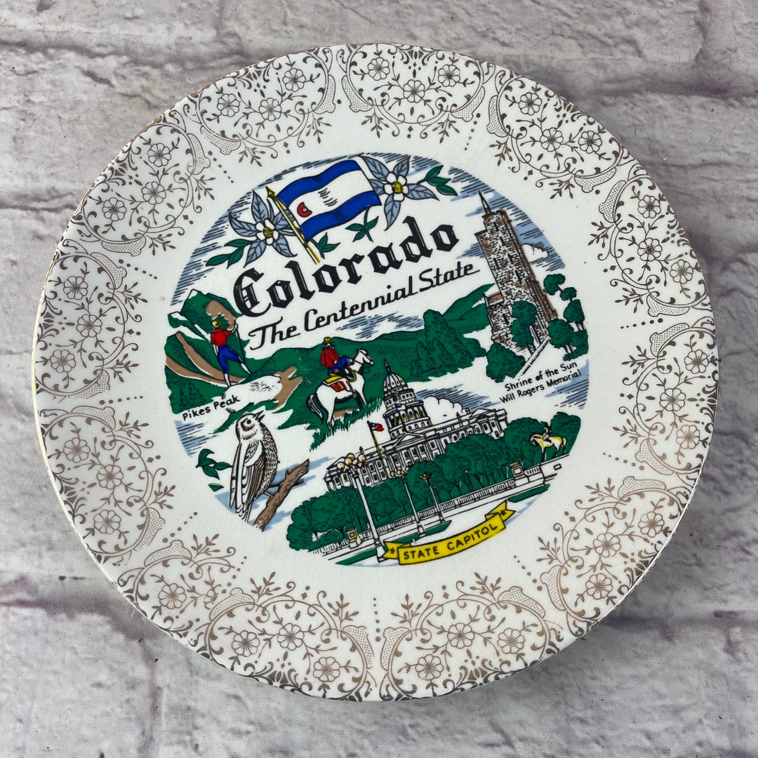 Vintage Colorado the Centennial State Souvenir Plate With Gold Trim - Etsy