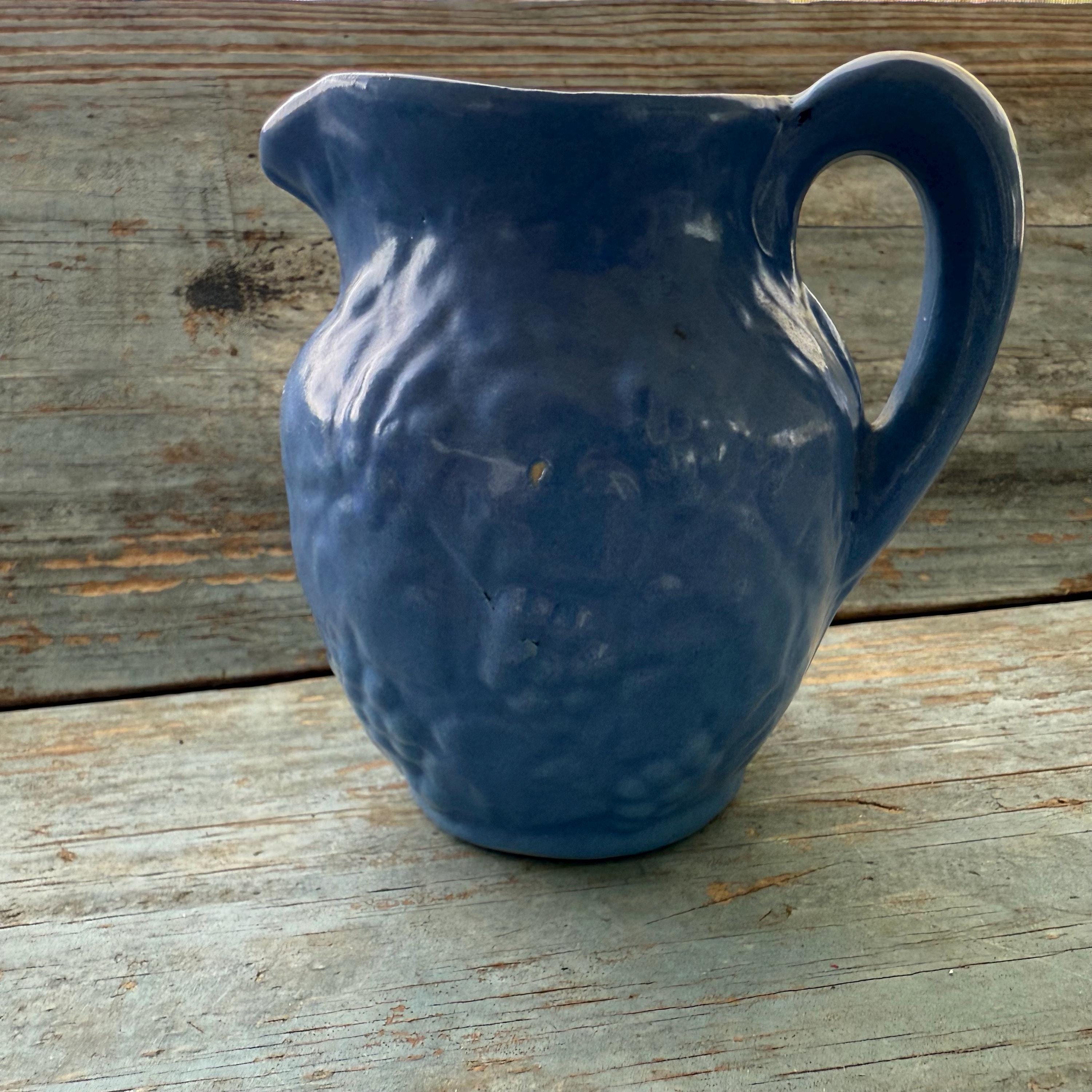 Vintage Blue UHL Pottery Small Milk Pitcher Raised Grape Design - Etsy