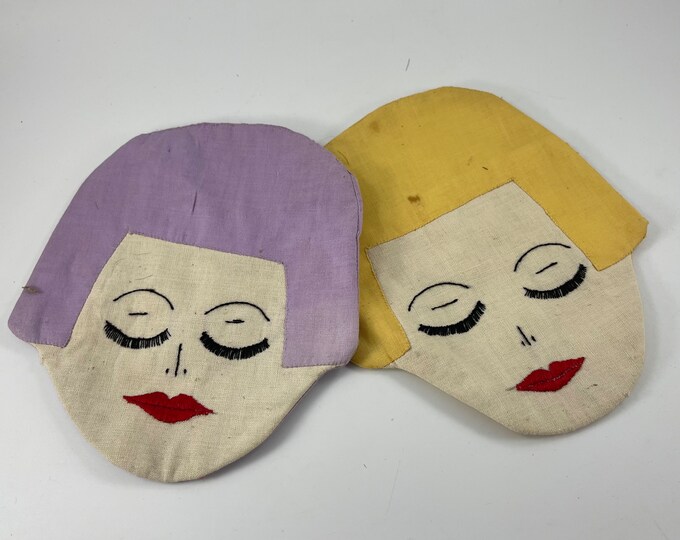 Vintage 1950's Era Pair of Hand Embroidered Faces Potholders - Etsy