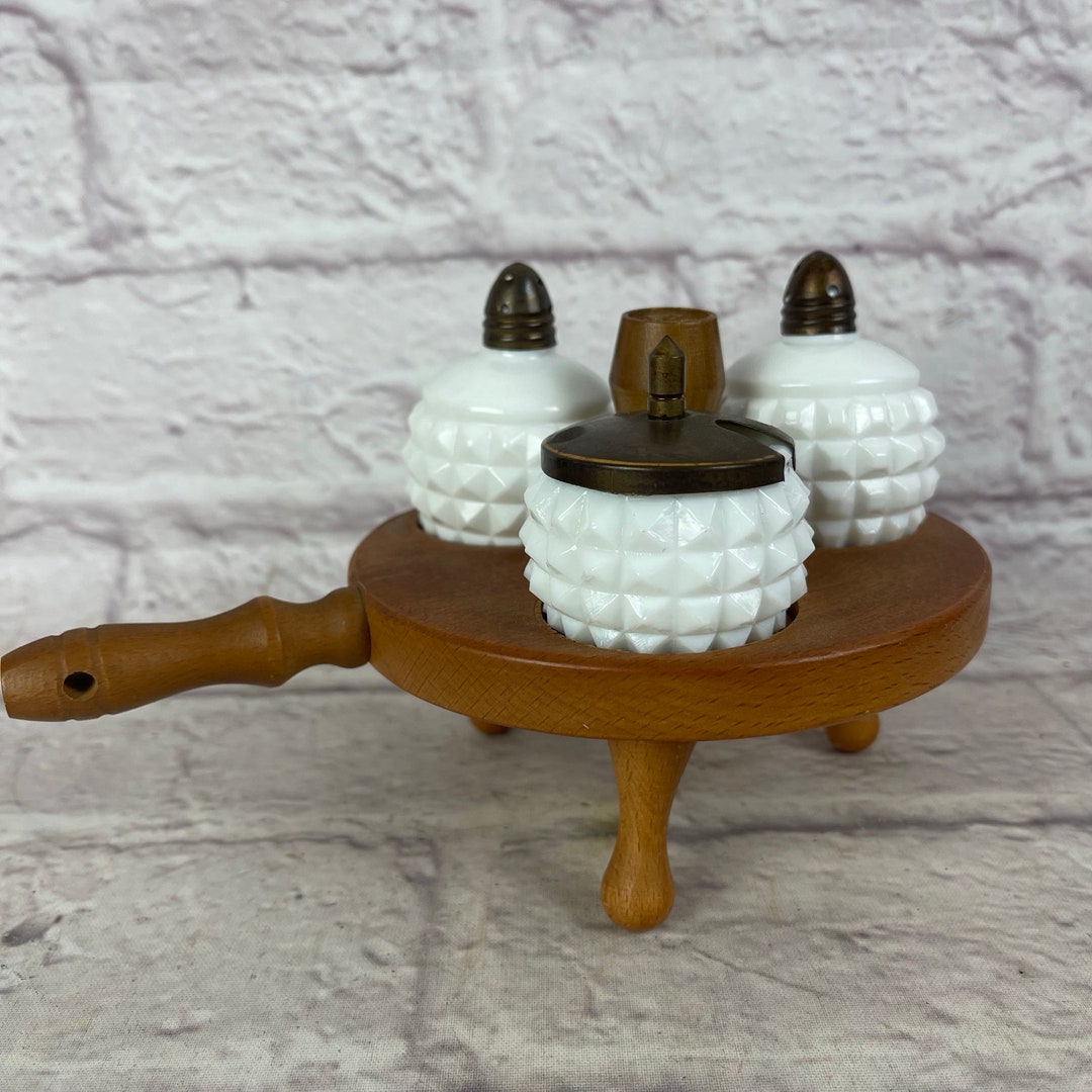 Vintage Enesco Milkglass Salt and Pepper Shakers and Condiment Jar in ...