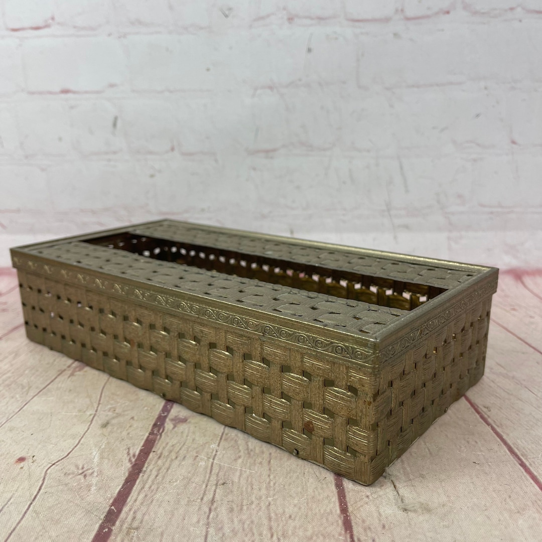 Vintage Gold Metal Tissue Box Holder Basketweave Design - Etsy