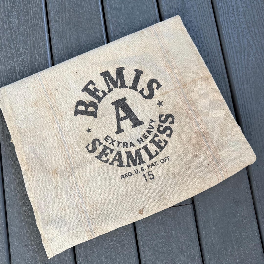 Vintage Bemis Seamless Extra Duty Muslin Canvas Hemp Stripe Grain Feed ...