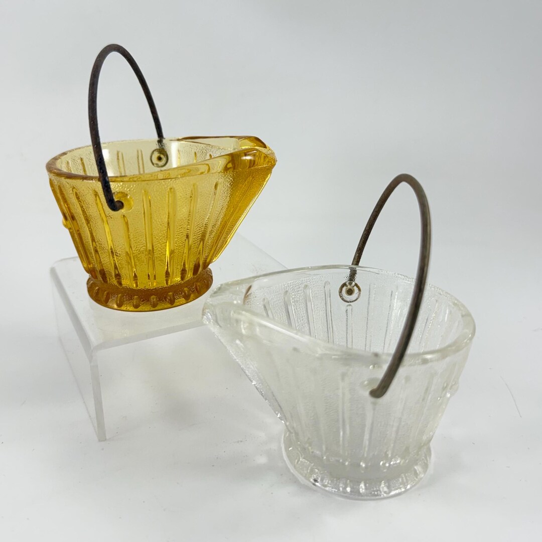 Pair of Vintage Glass Coal Skuttle Bucket Ashtrays Amber and Clear ...