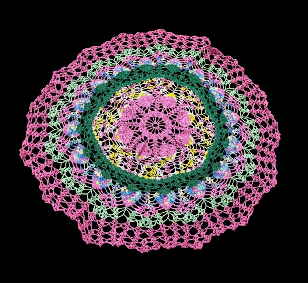 Colorful Vintage Hand Crochet Round Doily - Etsy