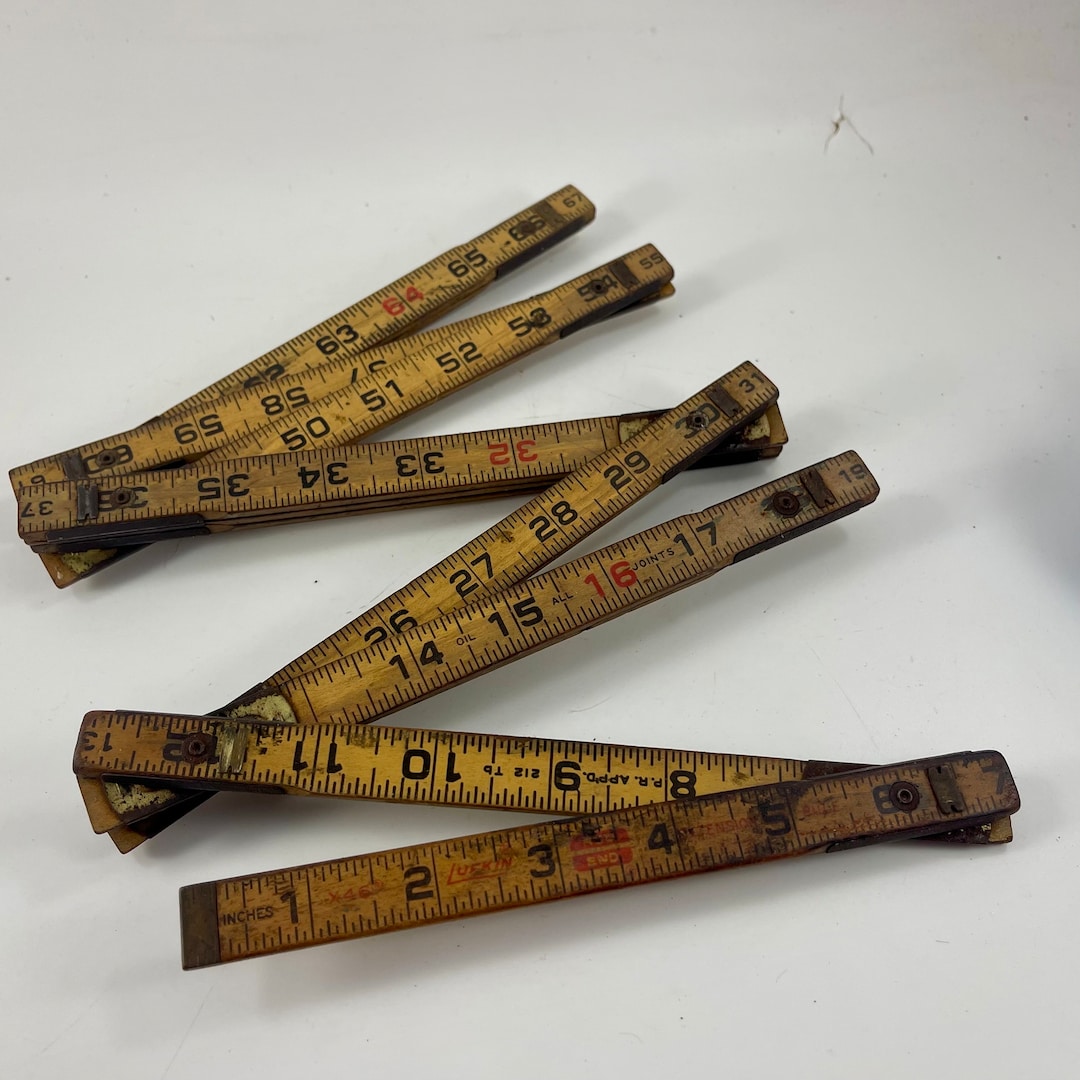 Vintage Old Wood Lufkin Folding Tape Measure Extension Ruler Neat ...