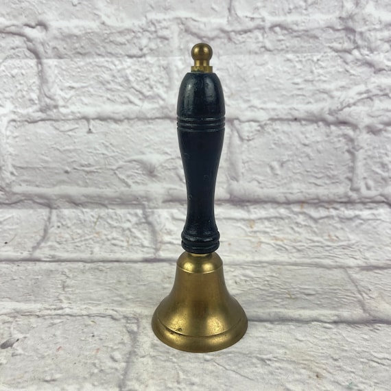 Vintage Solid Brass Hand Bell With Wooden Handle - Etsy