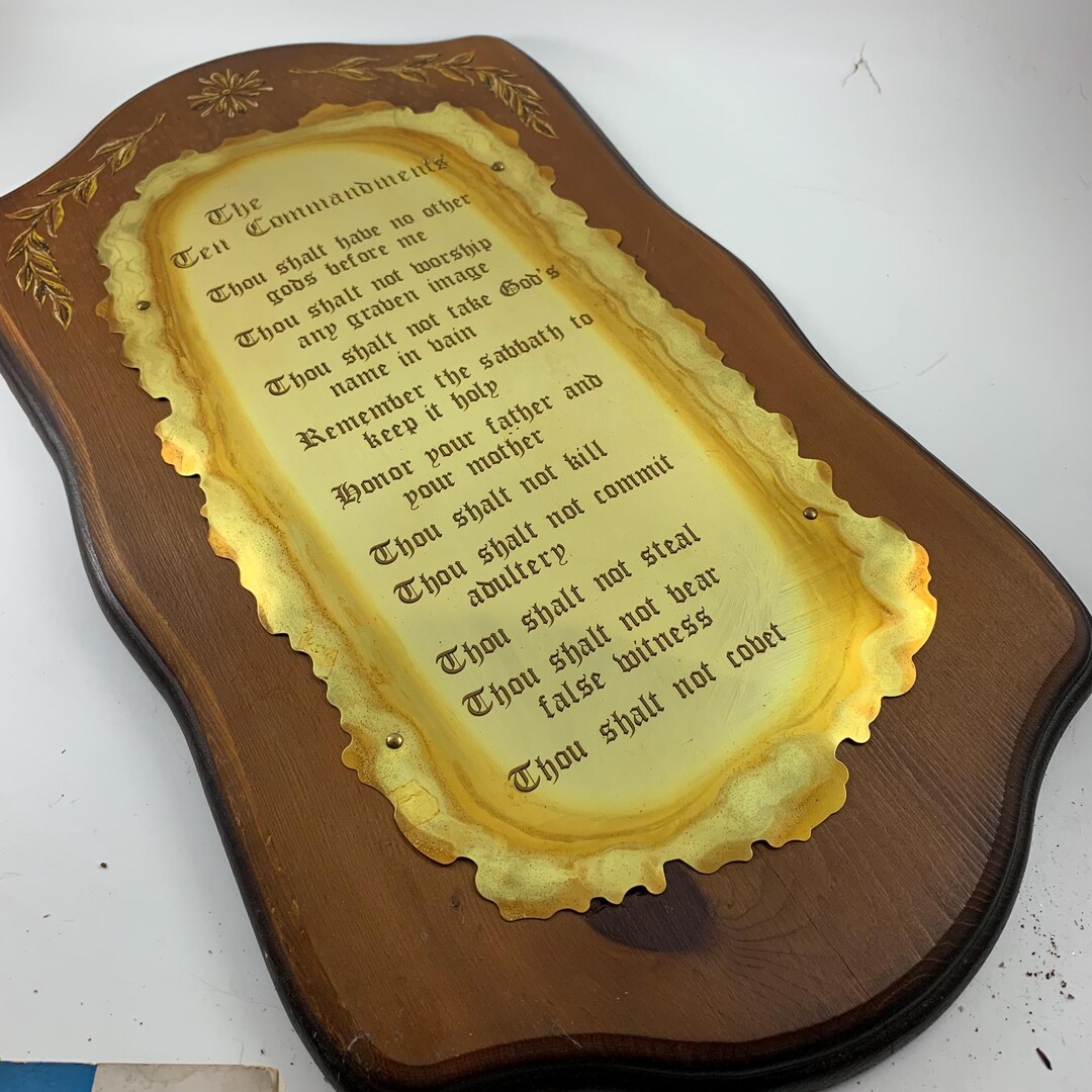 Vintage Home Interior Wooden Plaque of the Ten Commandments With Brass ...
