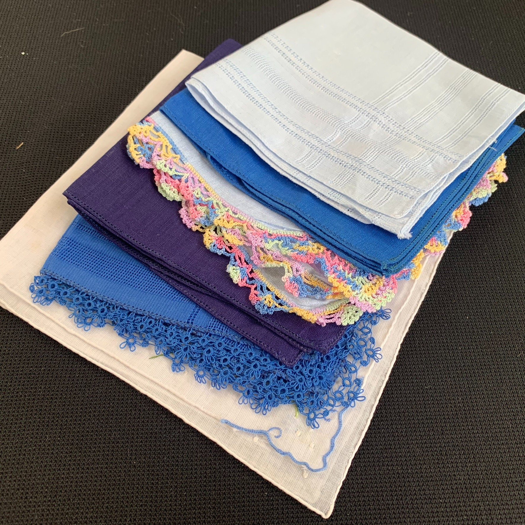 Lot of 6 Vintage Shades of Blue and White Ladies' Hankies/handkerchiefs ...