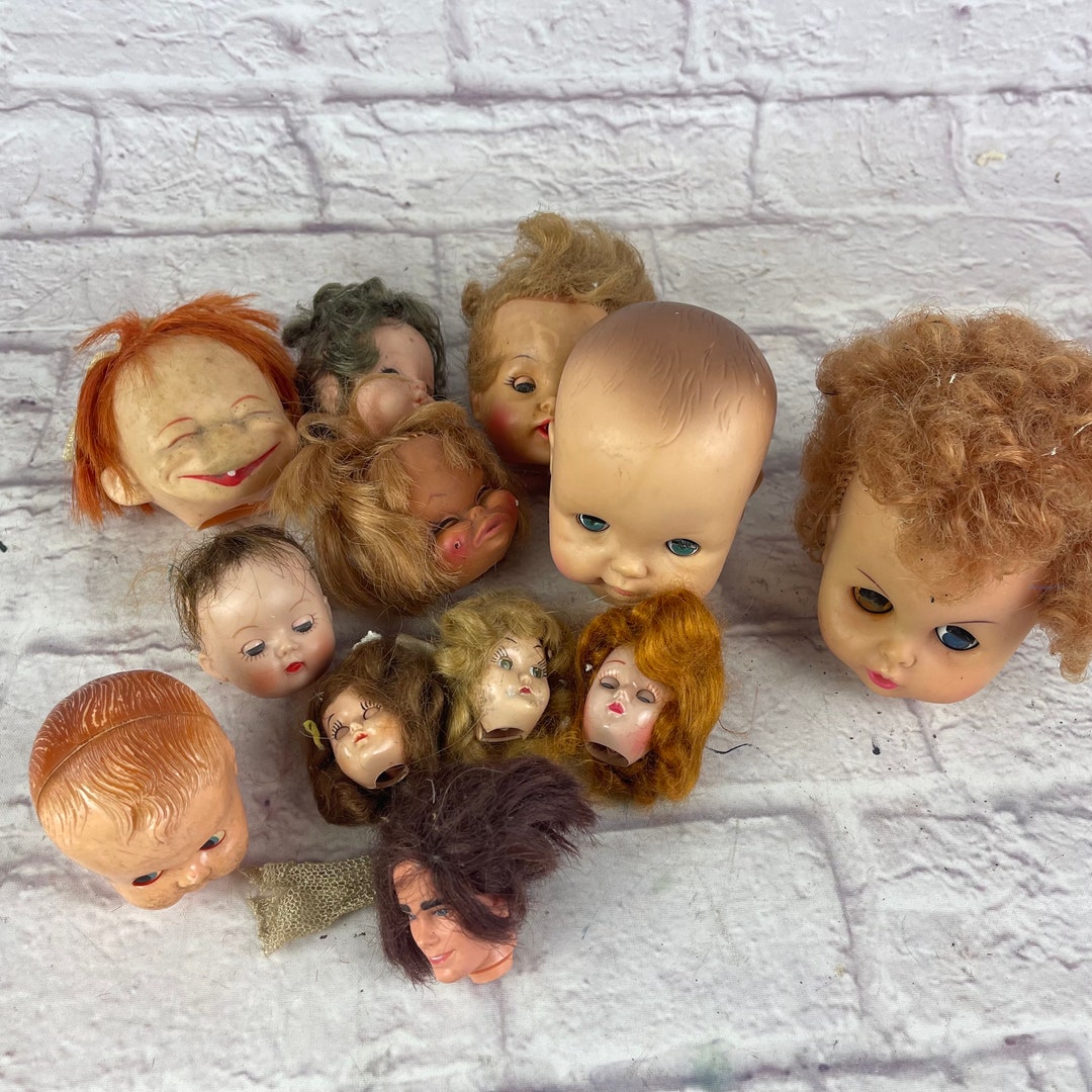 Lot of TWELVE Small Vintage Doll Heads Great for Repairs or Repurposing ...
