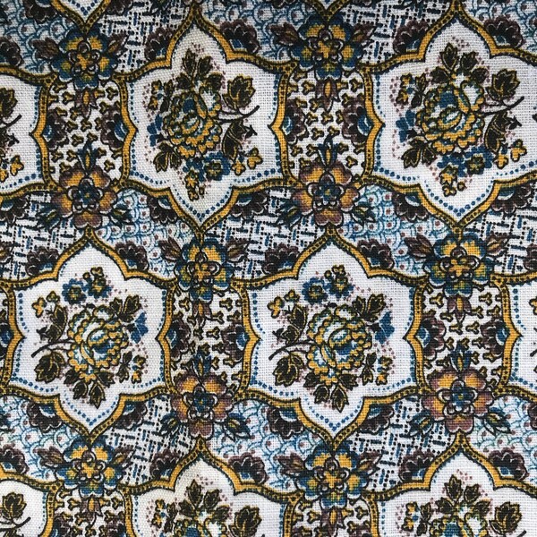 Yellow and Teal Print Fabric - Etsy