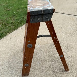 Vintage Small Wood Folding Small Step Ladder Plant Stand Shelf Paint ...