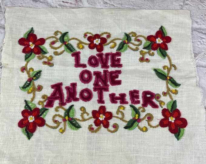 Vintage Unframed Hand Crewel Embroidery Sampler LOVE ONE ANOTHER - Etsy