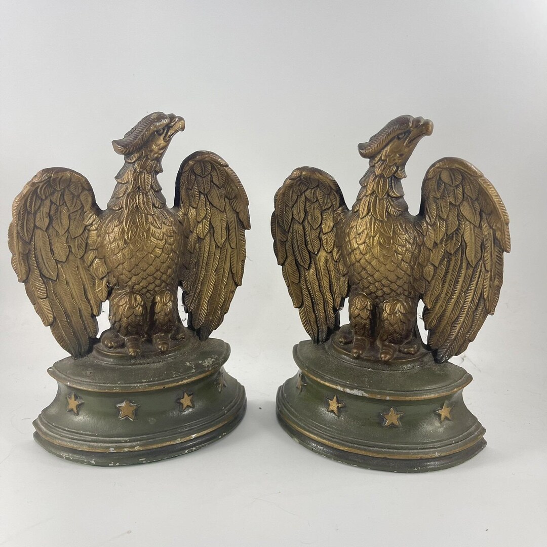 Pair Vintage SEXTON USA Cast Metal American Eagle Bookends Green & Gold ...