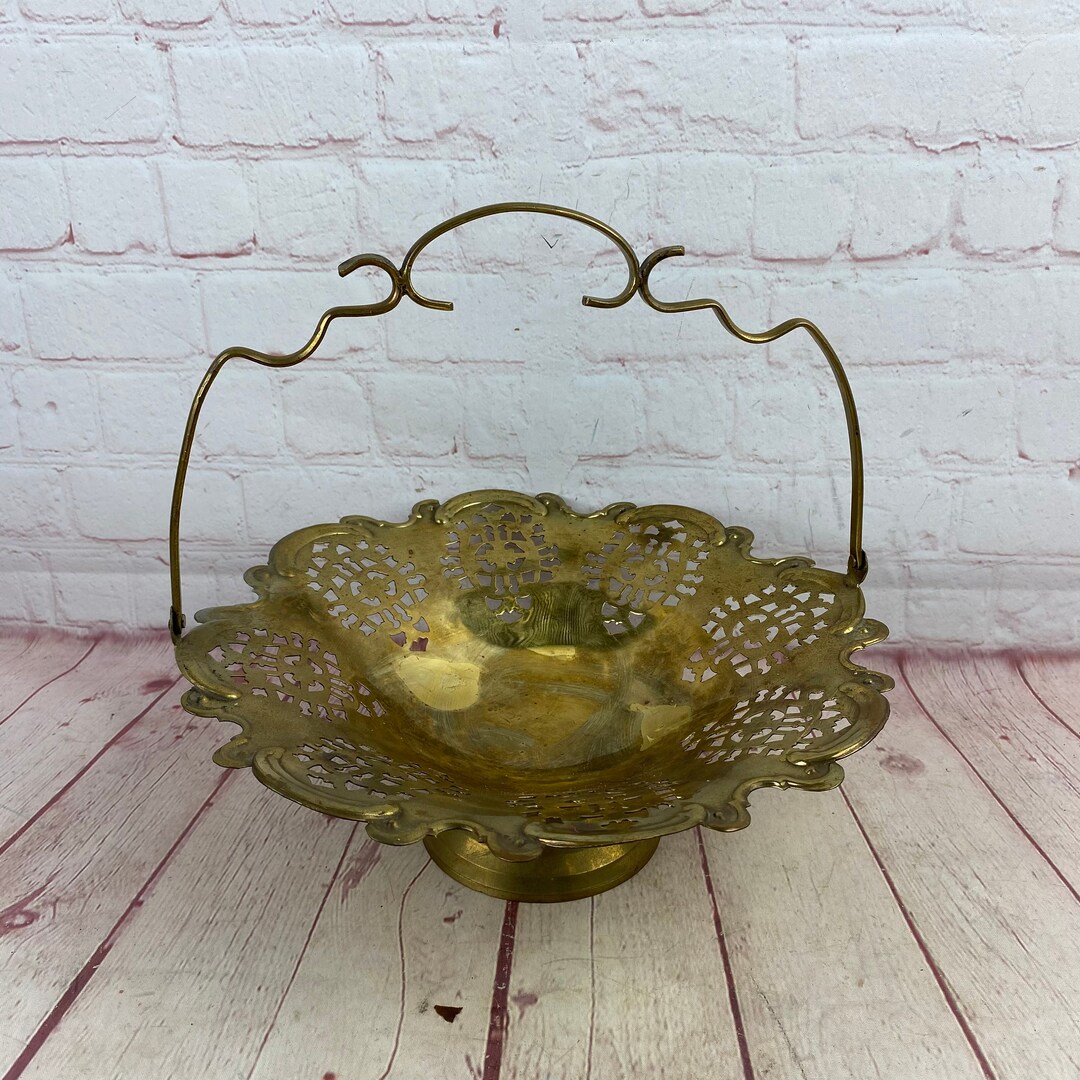 Vintage Solid Brass Basket With Handle That Folds Down - Etsy