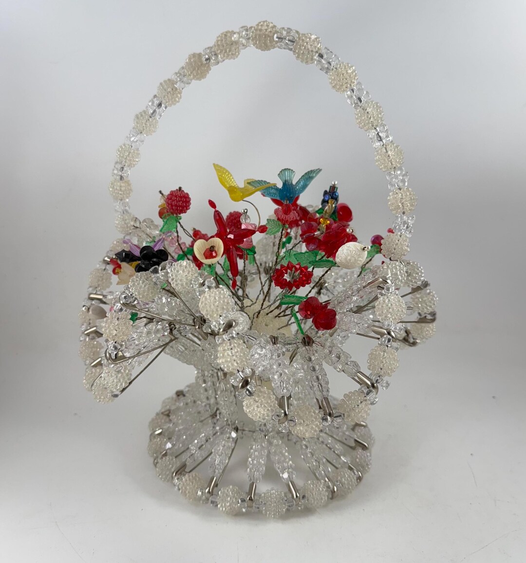 Vintage Plastic Safety Pin Basket With Flowers - Etsy