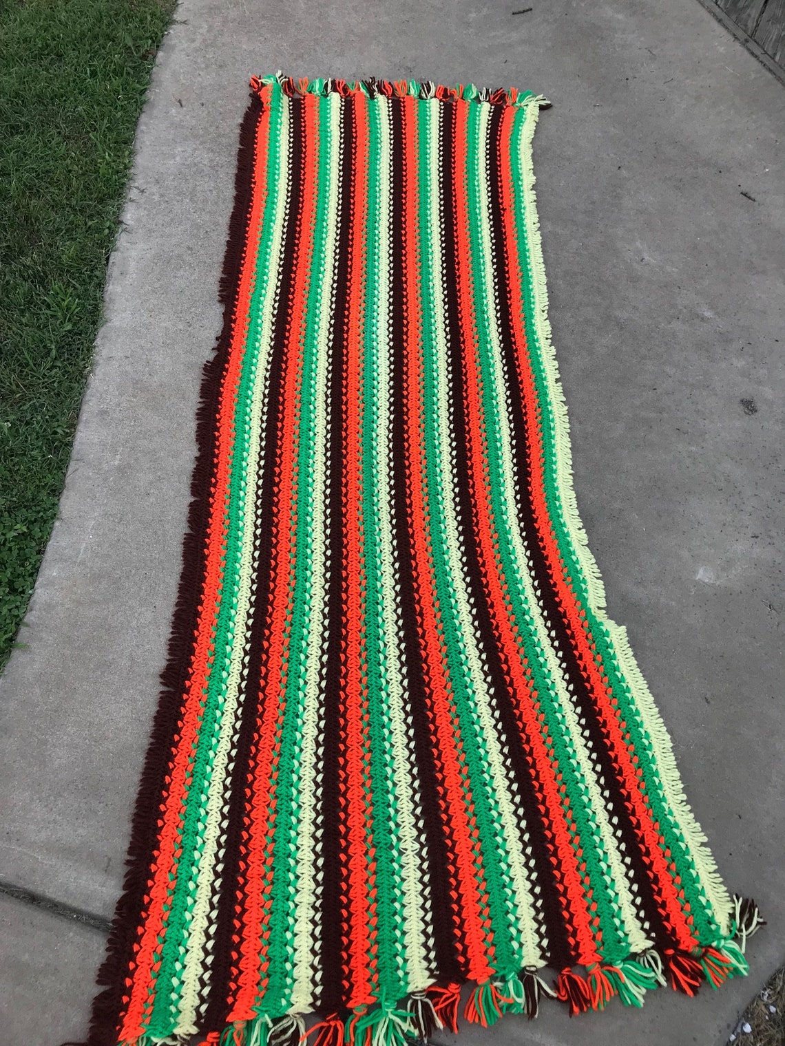 Vintage Hand Crochet Orange Green Yellow and Brown Stripes - Etsy