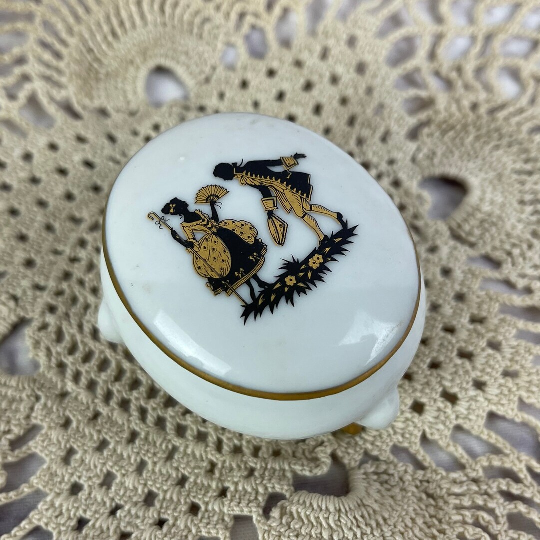 Vintage Courting Couple Ring or Trinket Box Gold Trim - Etsy