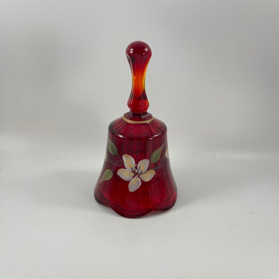Vintage Ruby Red Fenton Hand Painted Artist Signed Floral Bell | Etsy