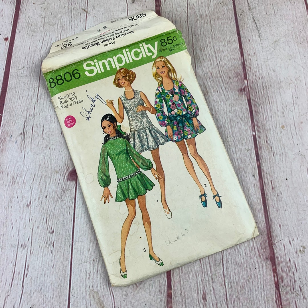 Vintage Simplicity #8806 Pattern for Teen/misses Size 9/10 Mini Dress ...
