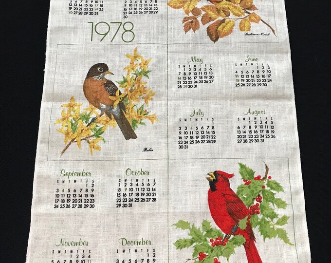 Vintage 1978 Variety of Birds Calendar Towel - Etsy