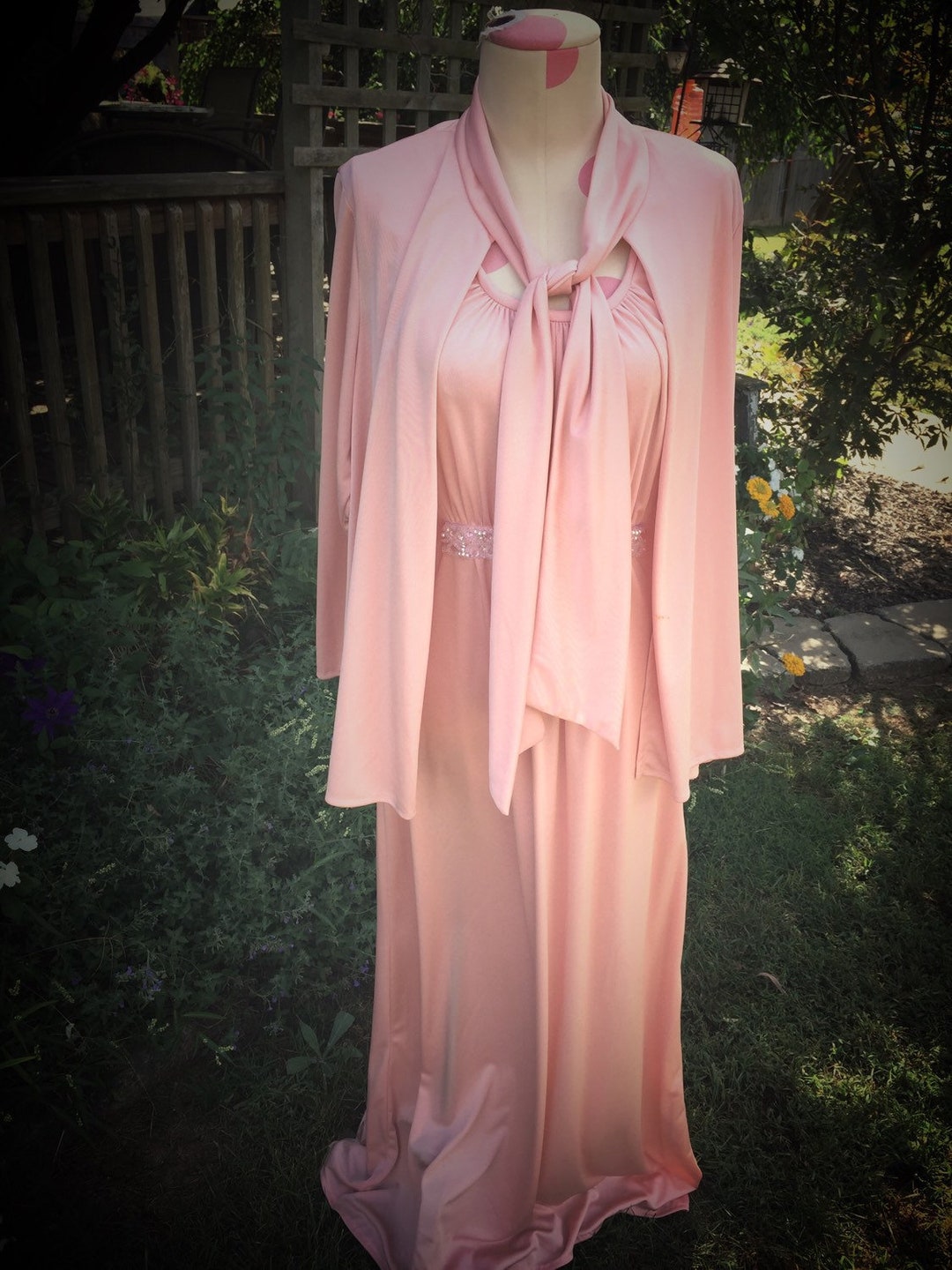 Vintage 1970 Pink Nylon Abendkleid mit Jacket - Etsy.de