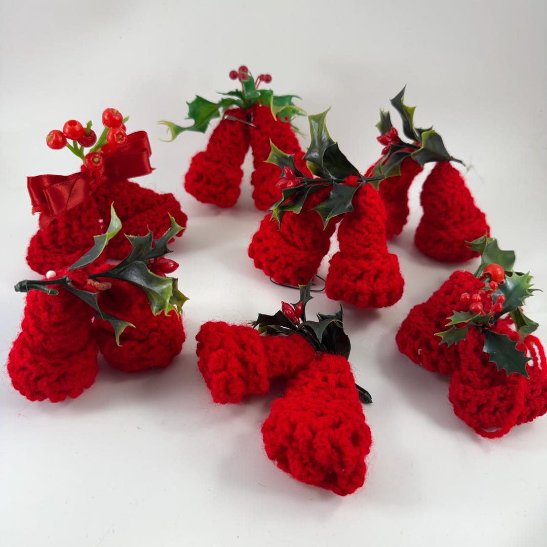 Lot of Vintage Hand Crochet Red Bell Christmas Ornaments - Etsy
