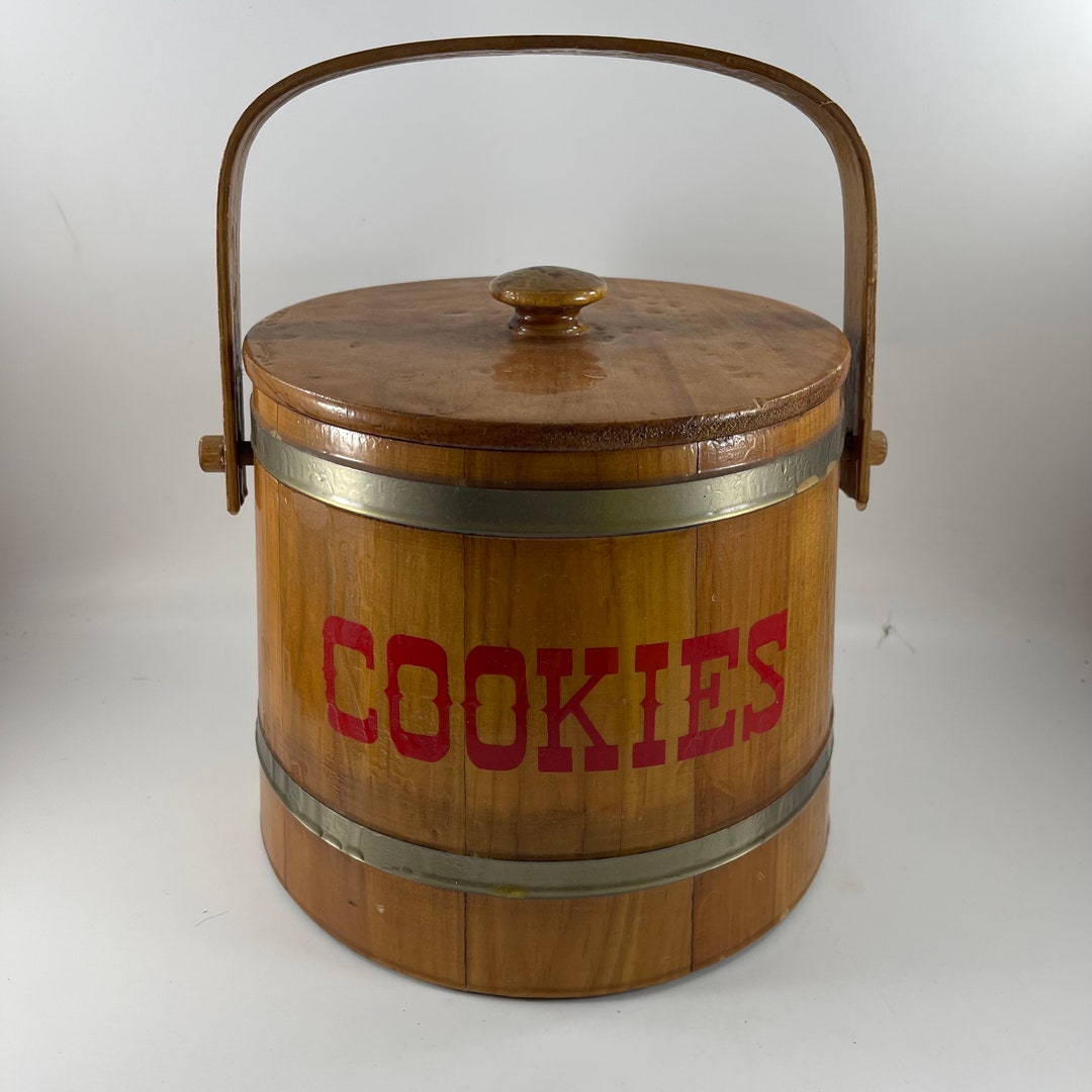 Vintage Wood Sugar Bucket With Lid Firkin COOKIES Container - Etsy