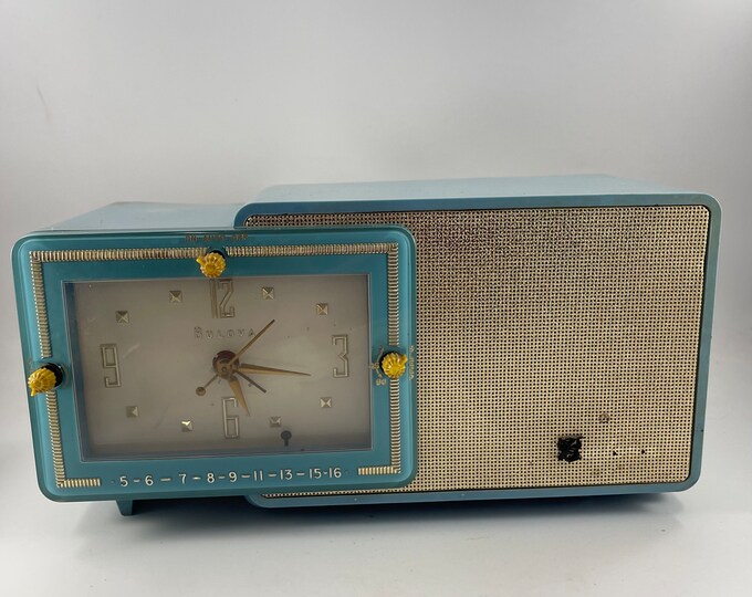 Vintage Atomic Blue Bulova Clock Radio Model 100 - Etsy