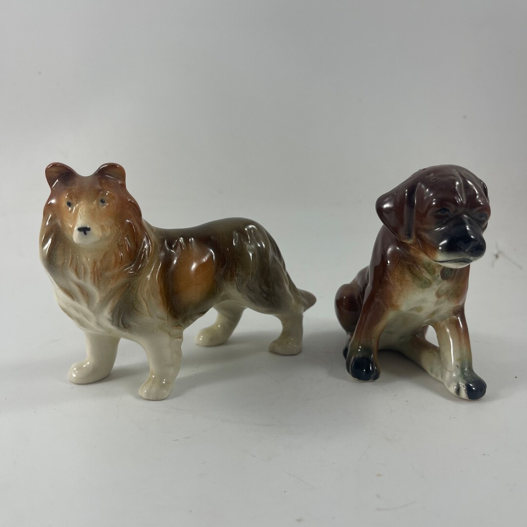 Pair of Vintage Dog Figurines Collie and Spaniel - Etsy